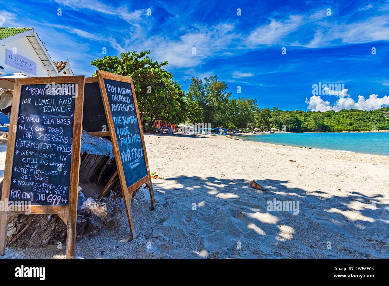 Restaurant menu board display, Choeng Mon beach, Bo Phut, Ko Samui ...