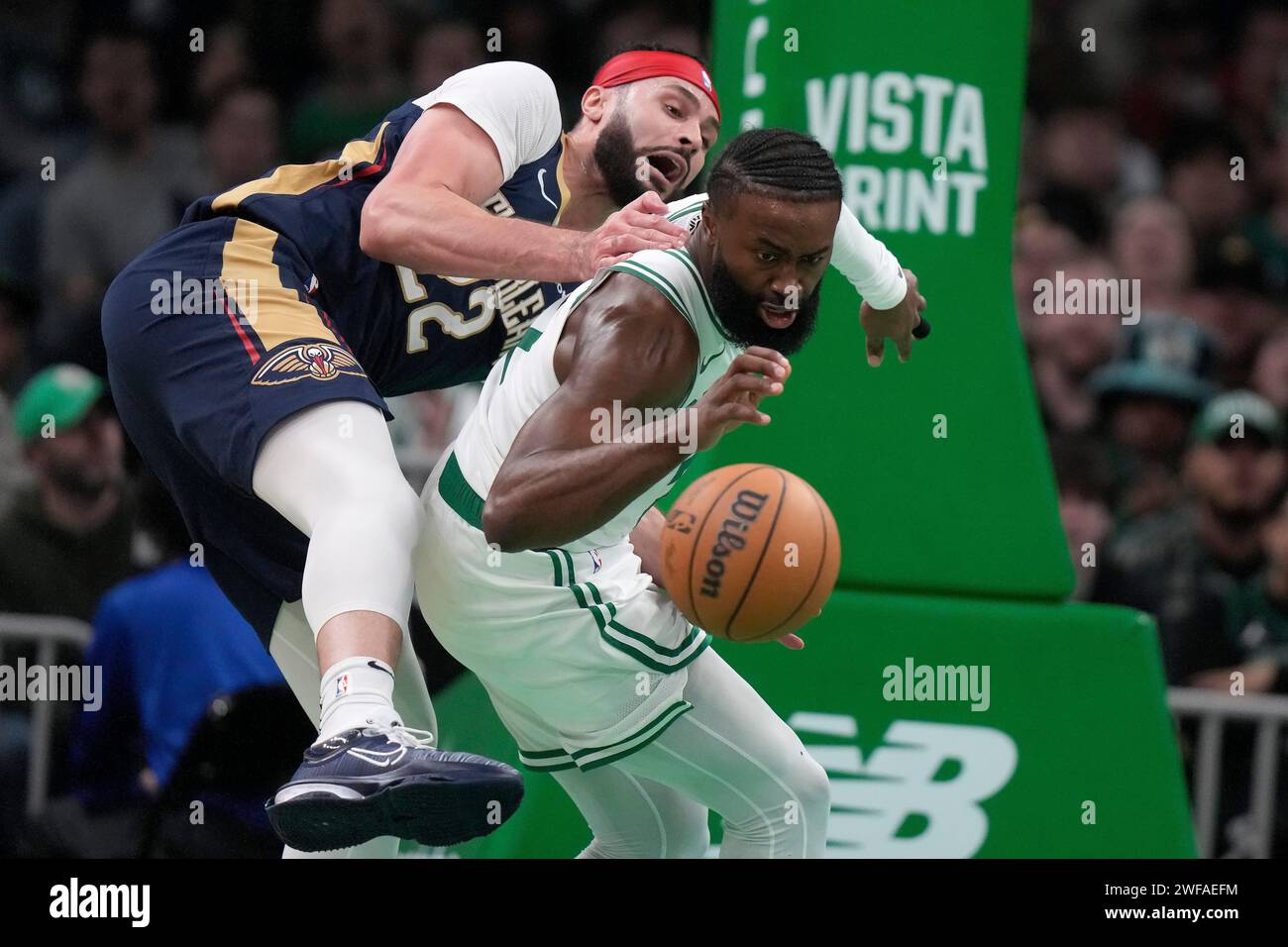 New Orleans Pelicans forward Larry Nance Jr. (22) and Boston Celtics ...
