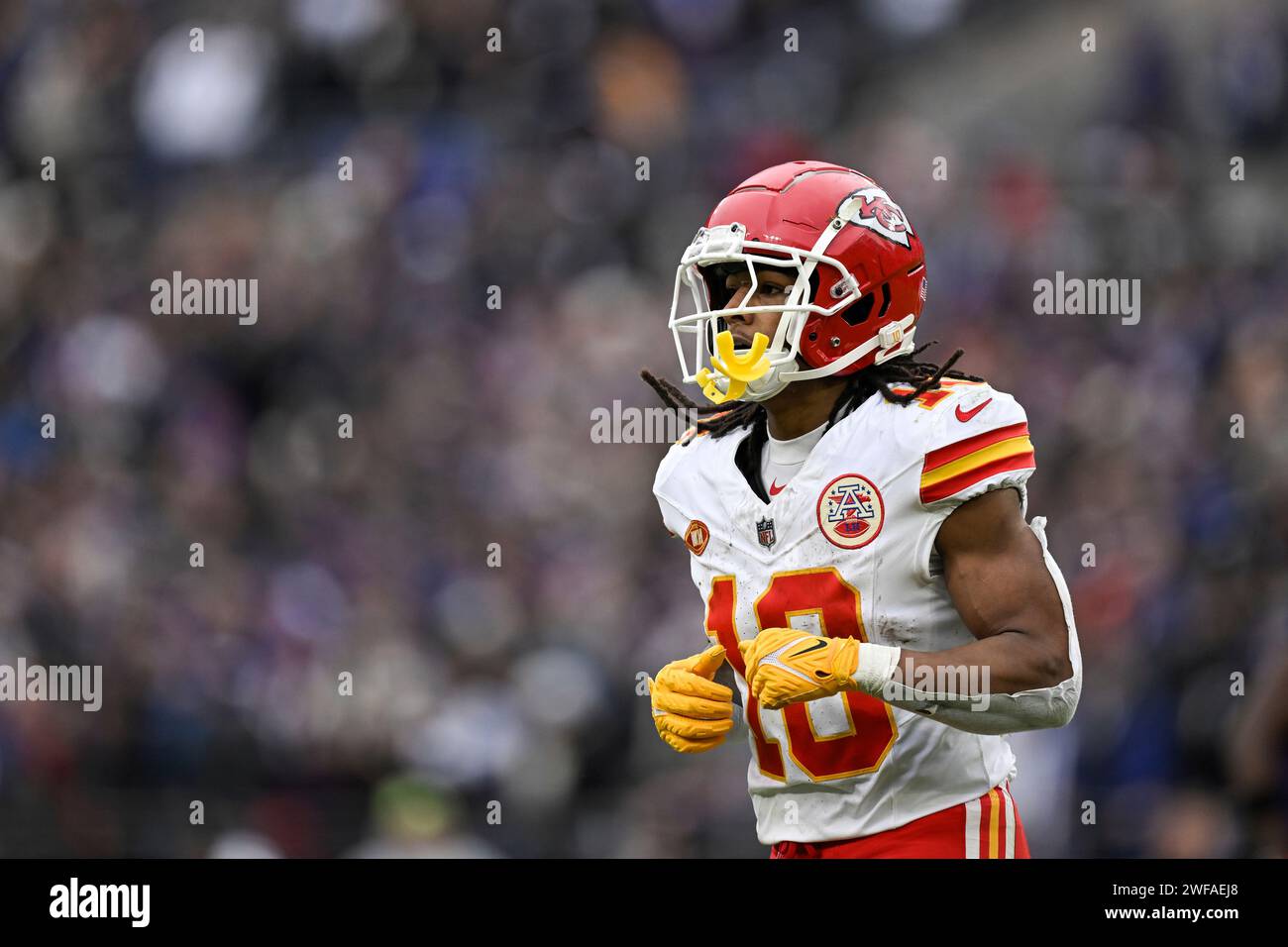 Kansas City Chiefs running back Isiah Pacheco (10) jogs off the field ...