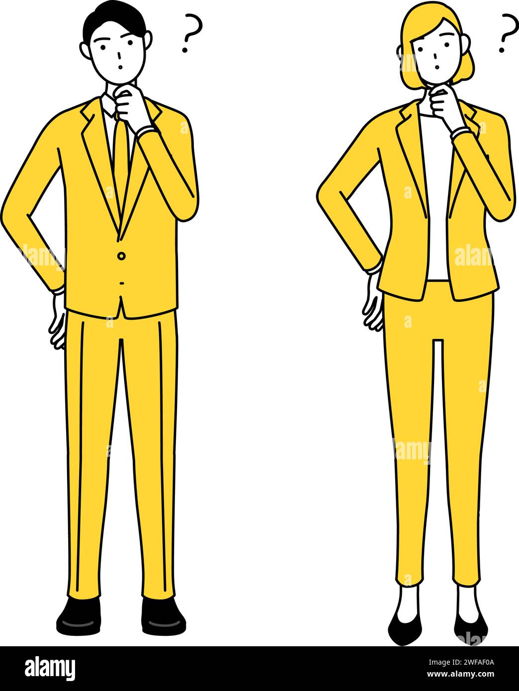 Simple line drawing illustration of businessman and businesswoman in a ...