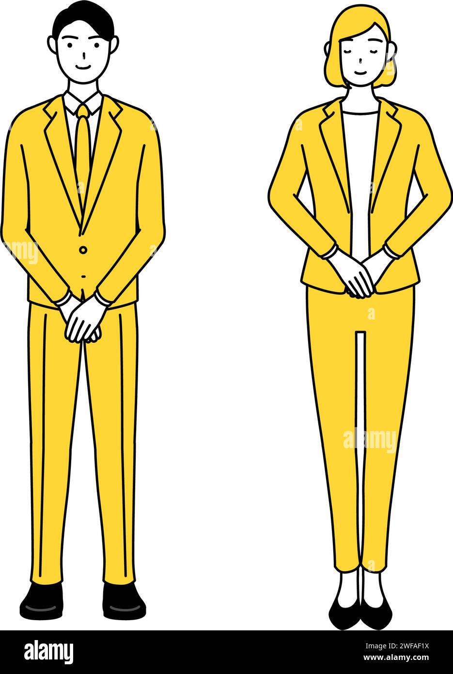 Simple line drawing illustration of businessman and businesswoman in a ...
