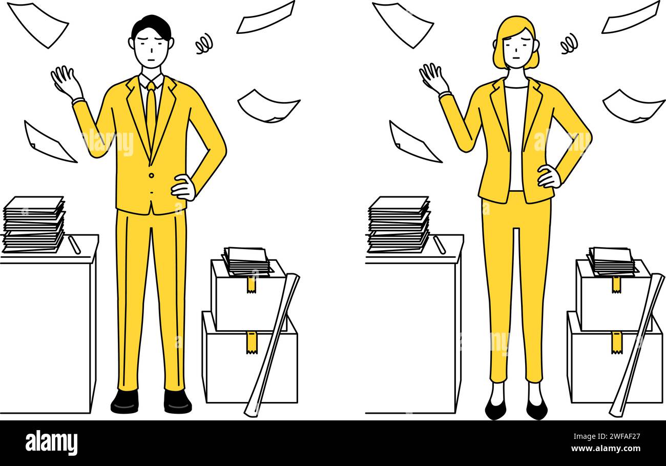 Simple line drawing illustration of businessman and businesswoman in a ...