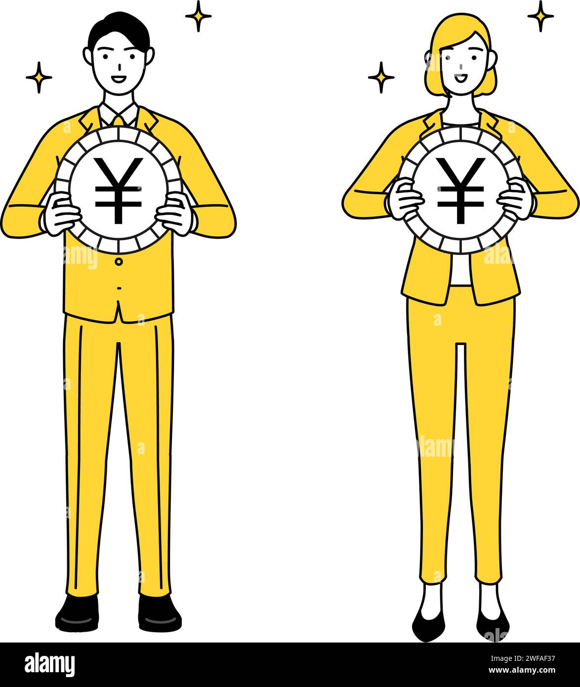 Simple line drawing illustration of businessman and businesswoman in a ...