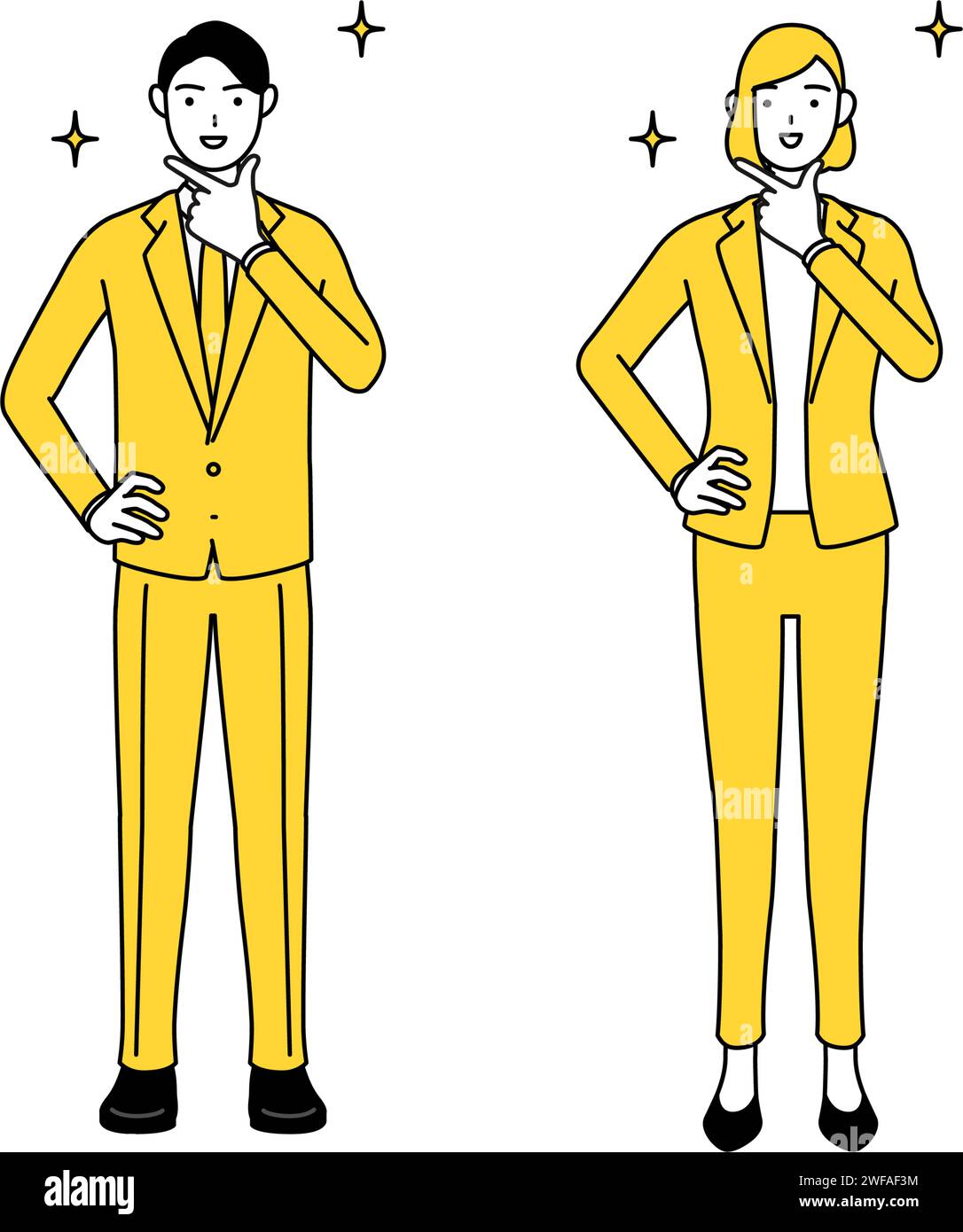 Simple line drawing illustration of businessman and businesswoman in a ...