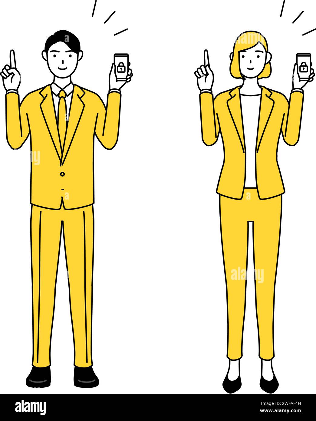 Simple line drawing illustration of businessman and businesswoman in a ...