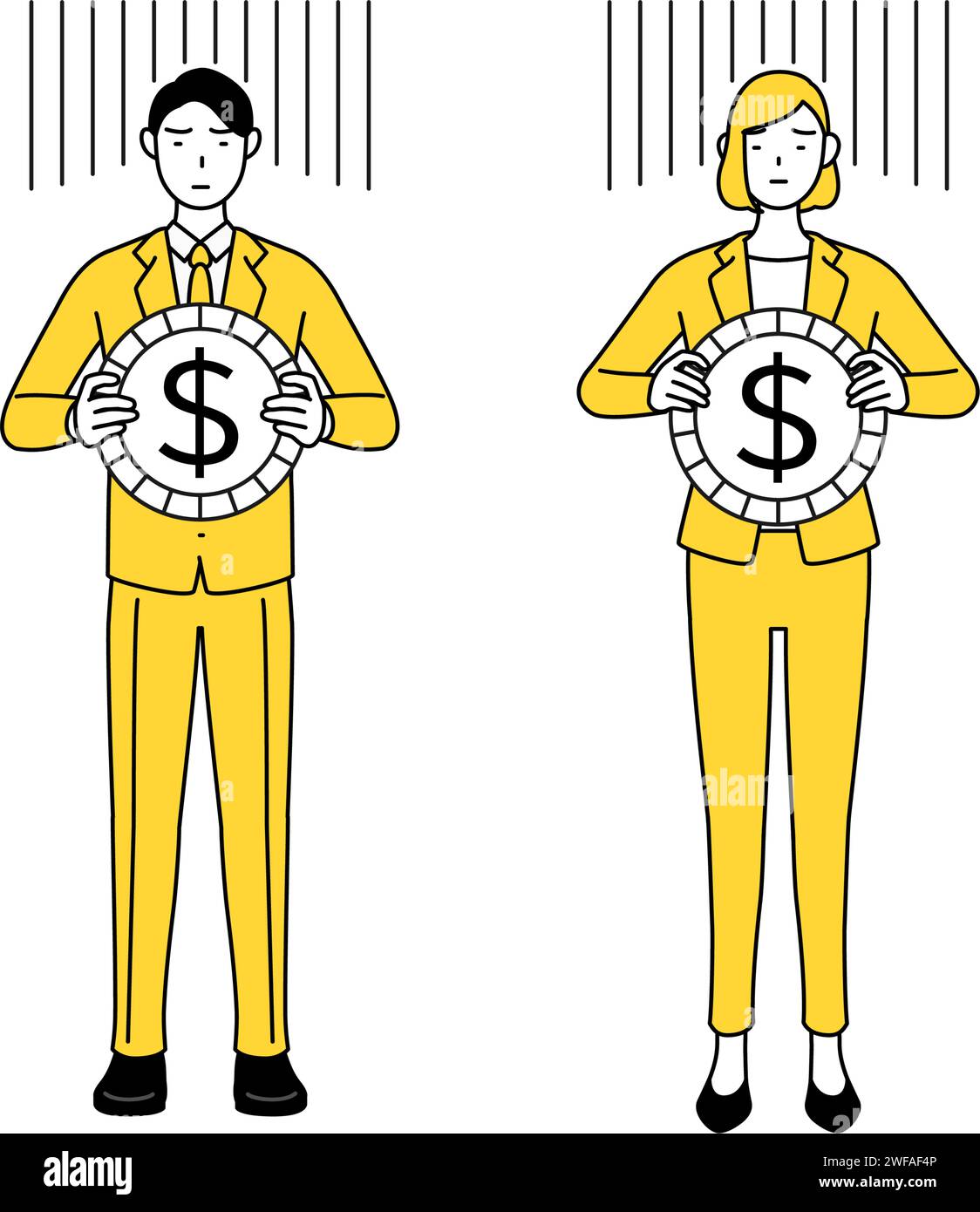 Simple line drawing illustration of businessman and businesswoman in a ...