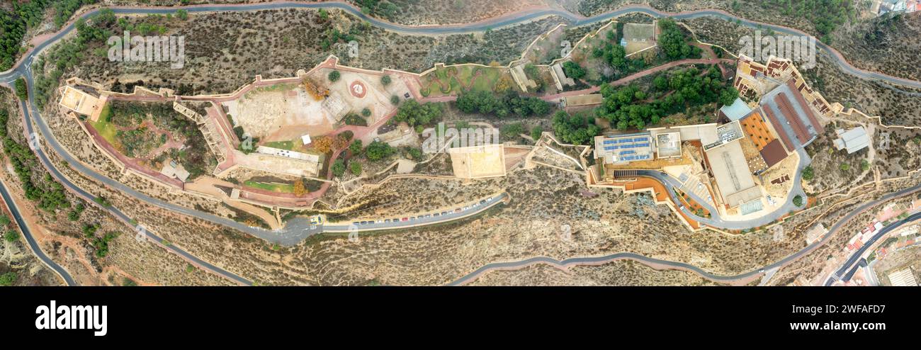 Aerial ground plan top down panorama of Lorca castle in Spain Stock ...