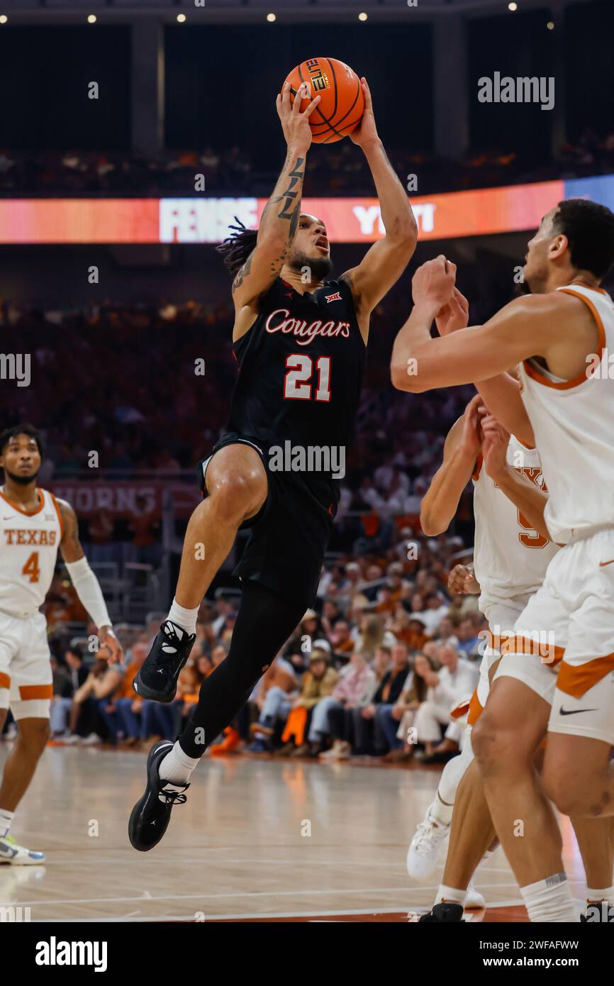 AUSTIN, TX - JANUARY 29: Houston Cougars guard Emanuel Sharp (21) goes ...