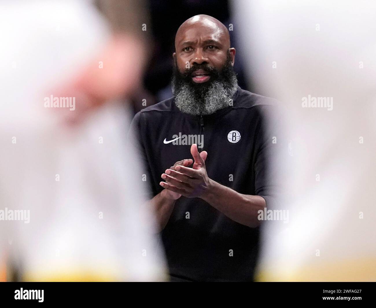 Brooklyn Nets head coach Jacque Vaughn reacts during the first half of ...