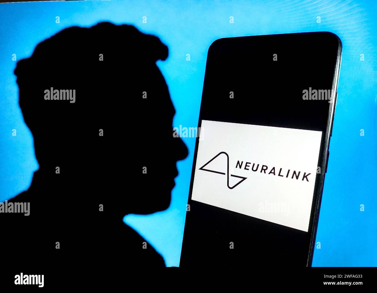 SUQIAN, CHINA - JANUARY 30, 2024 - Illustration Neuralink, a brain ...