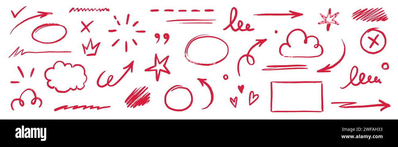 Line text highlight, red hand drawn pen brush marker vector. Line text ...