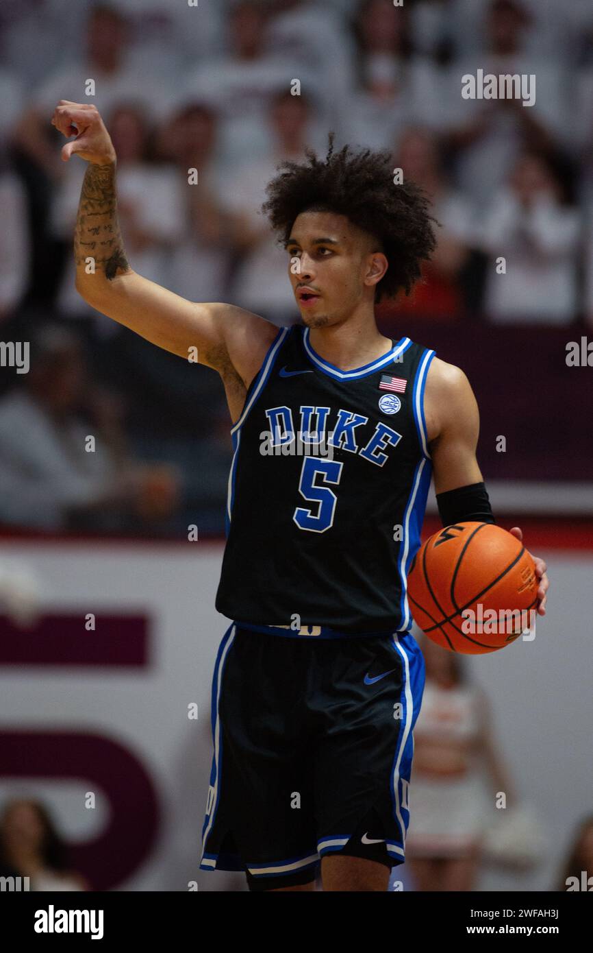 Blacksburg, VA, USA. 29th Jan, 2024. Duke Blue Devils guard Tyrese ...