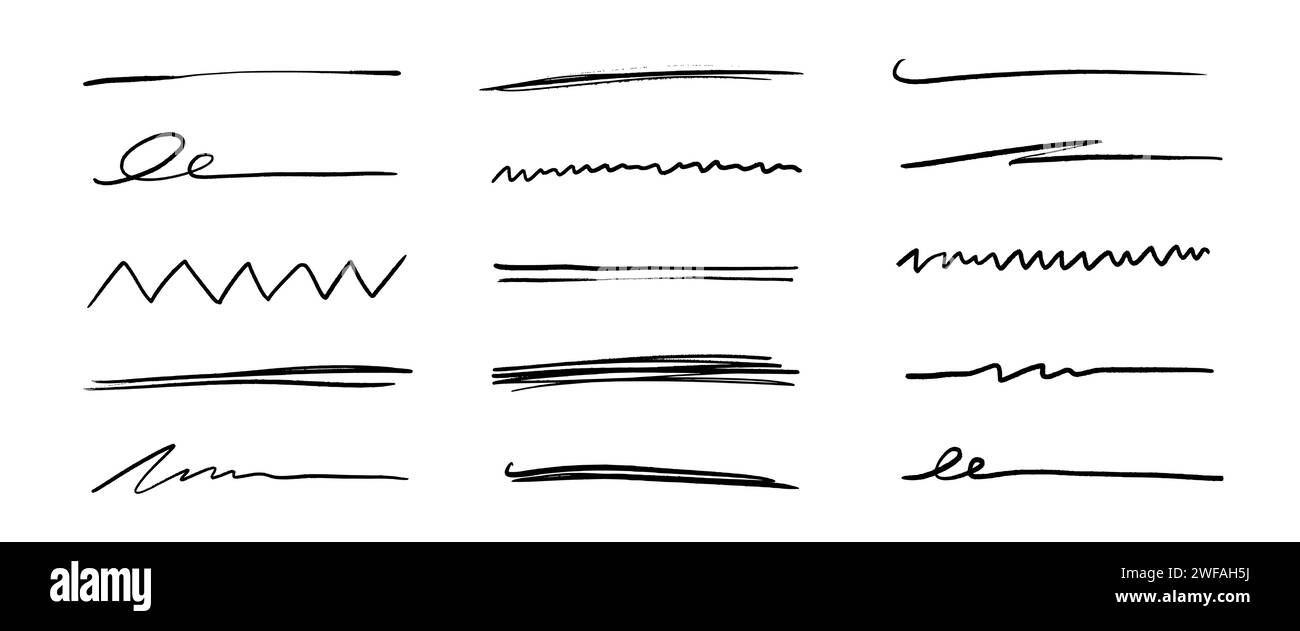 Pen underline line stroke, marker scribble. Hand drawn mark, brush ...