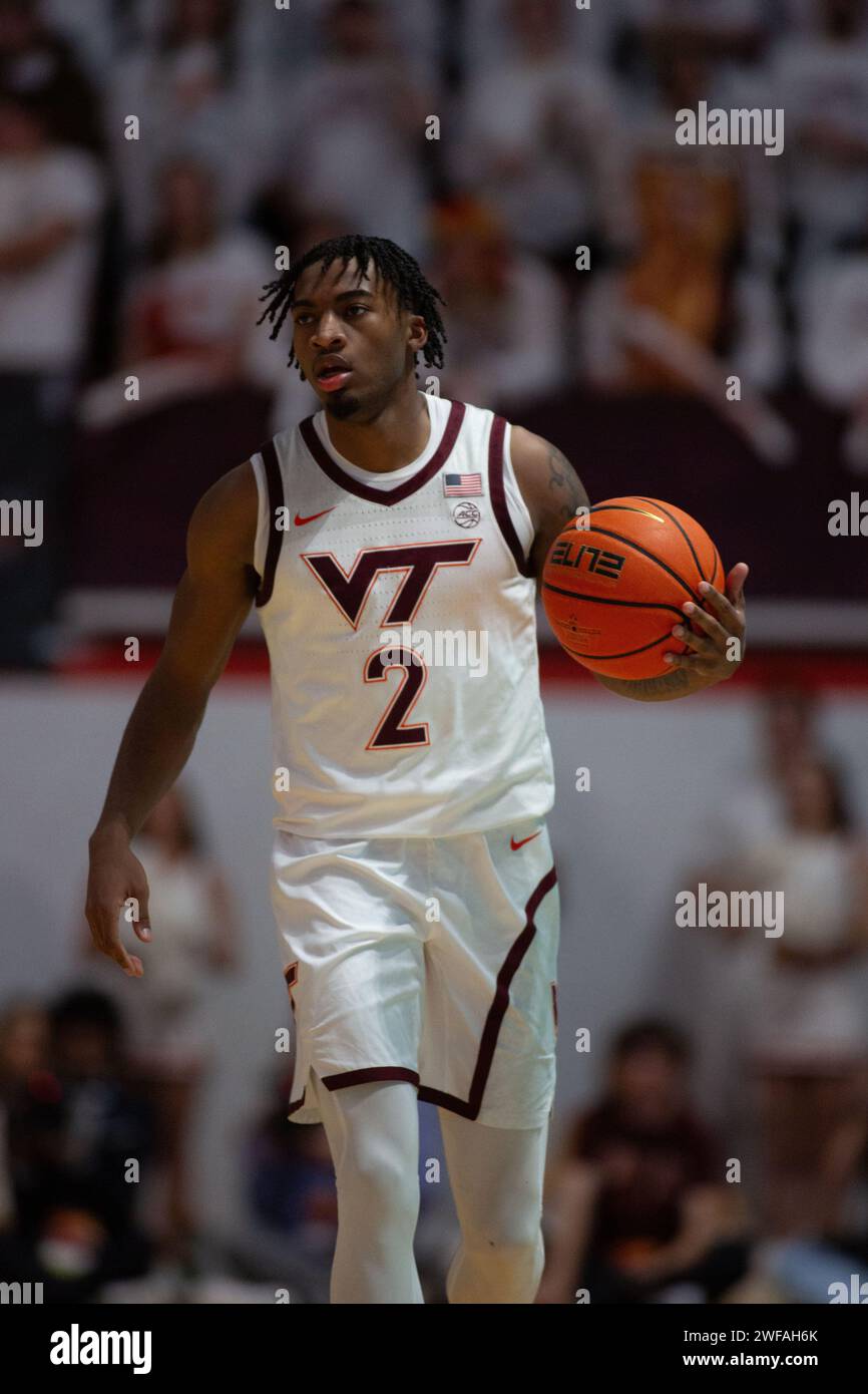Blacksburg, VA, USA. 29th Jan, 2024. Virginia Tech Hokies guard MJ ...