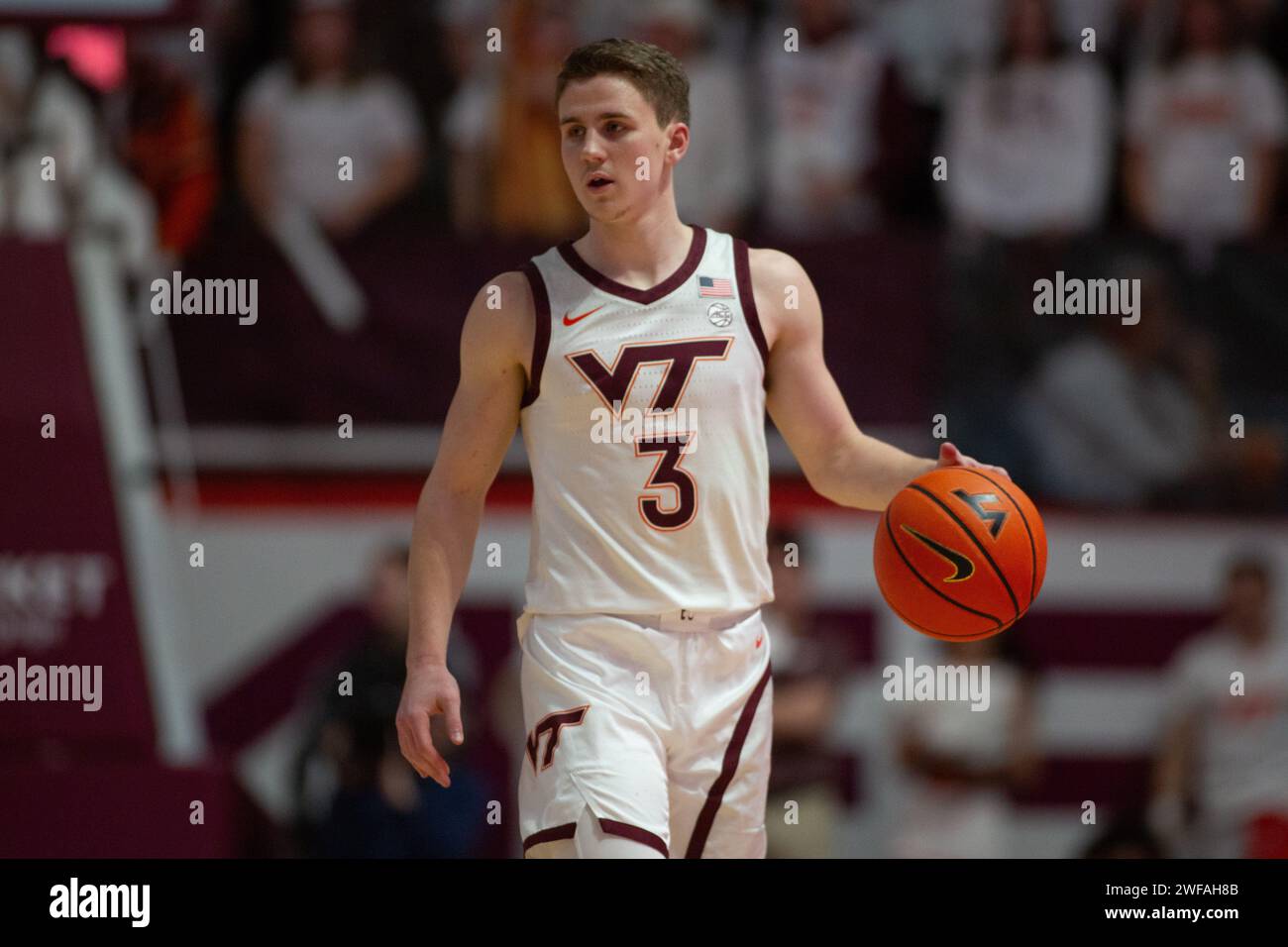 Blacksburg, VA, USA. 29th Jan, 2024. Virginia Tech Hokies guard Sean ...