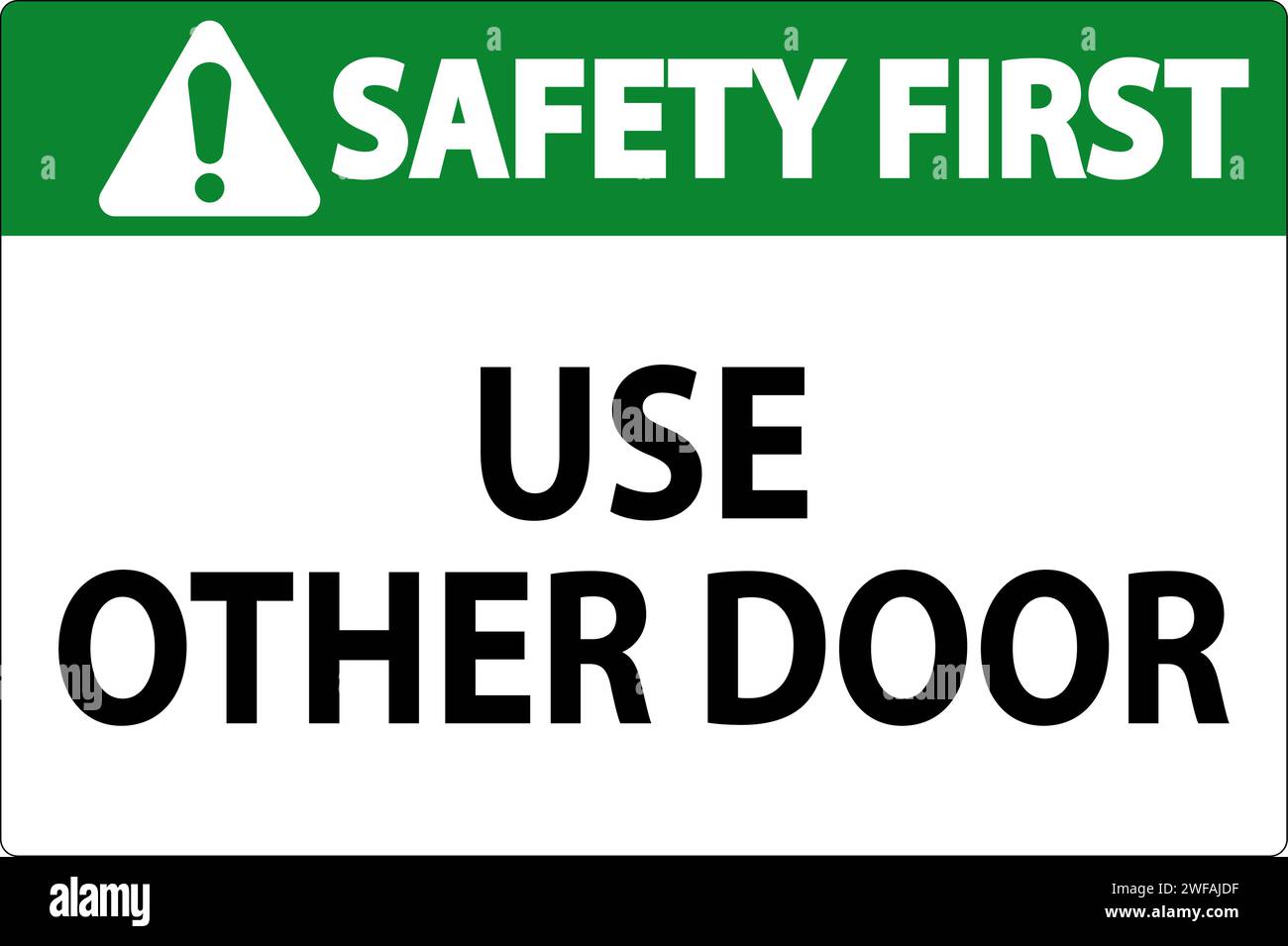 Safety First Sign, Caution, Use Other Door Stock Vector Image & Art - Alamy