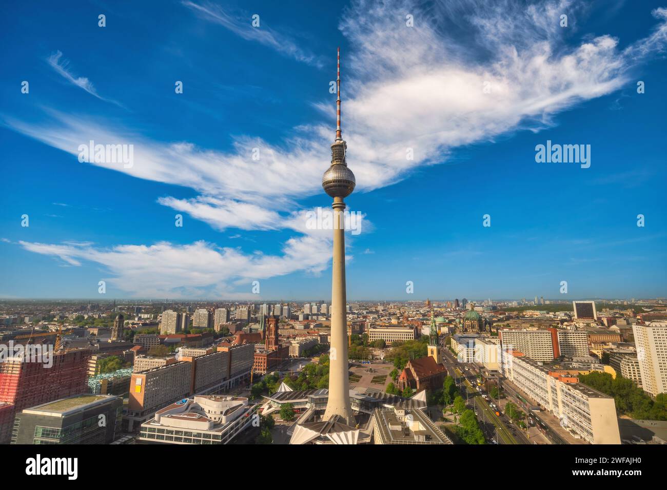 Aerial view of fernsehturm berlin and alexanderplatz hi-res stock photography and images - Alamy