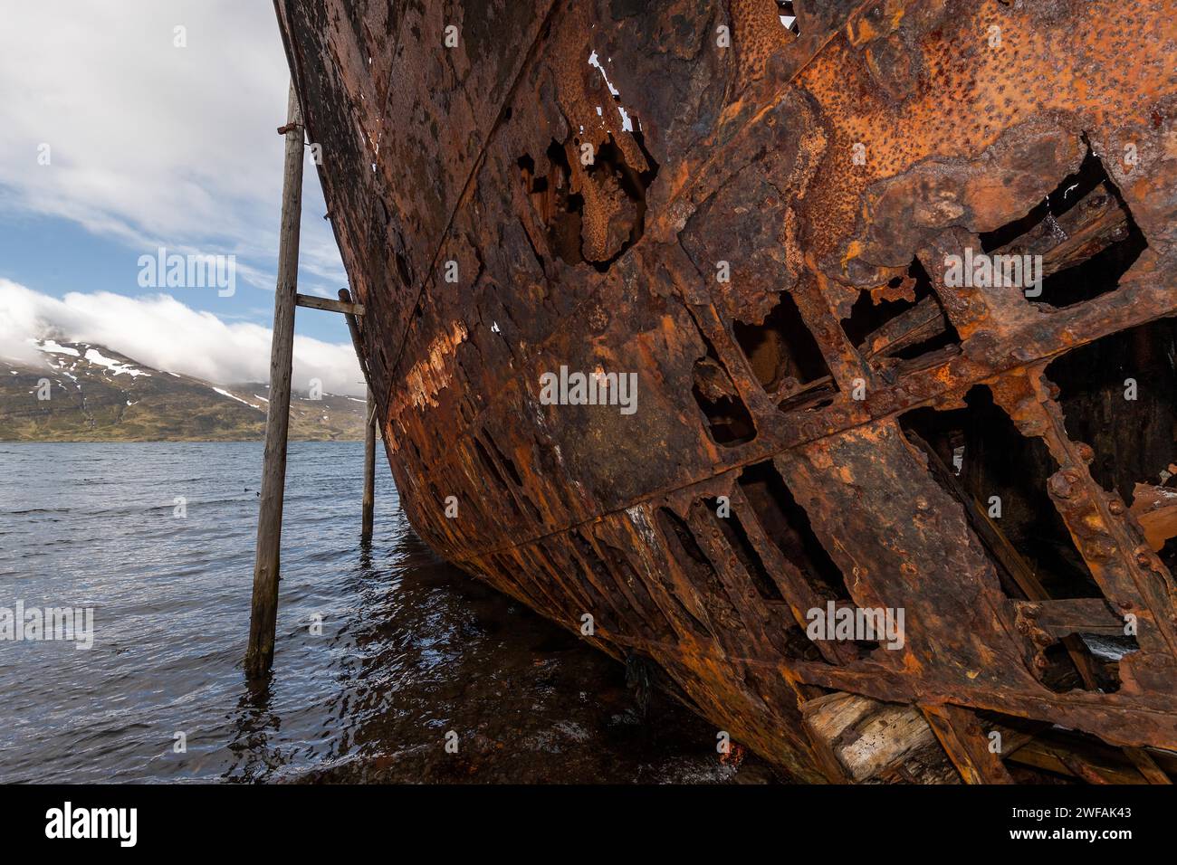 Rusty ship, shipwreck, abandoned herring factory Djupavik ...