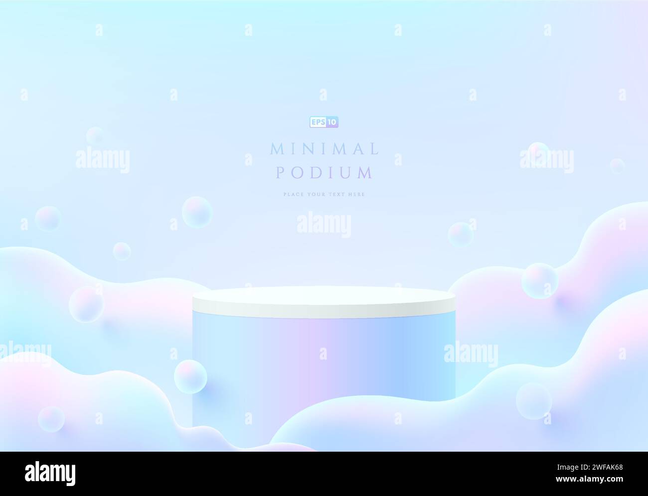 Abstract 3D room with realistic pink, blue hologram color cylinder ...
