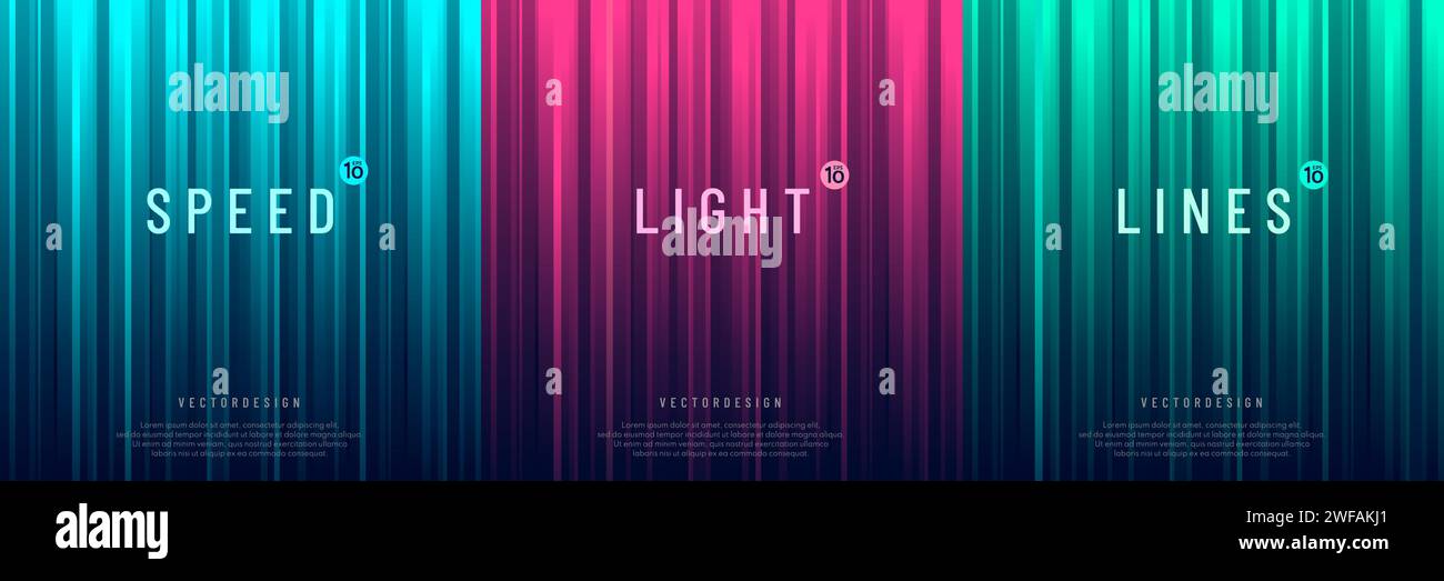 Set of pink, green, blue dynamic vertical speed stripes light lines on ...