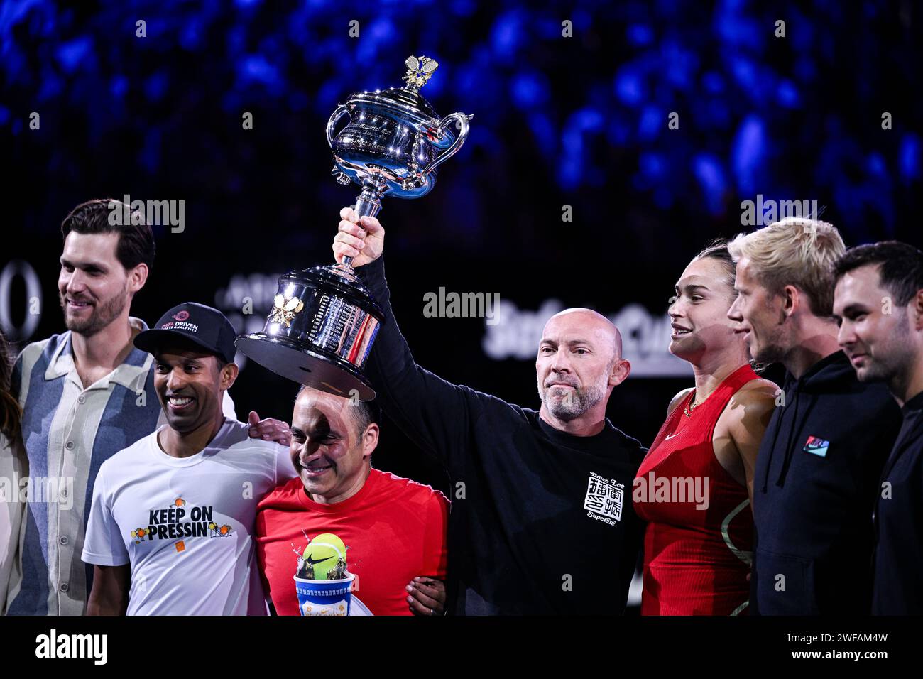 Melbourne, Australie. 27th Jan, 2024. Aryna Sabalenka with her team and ...