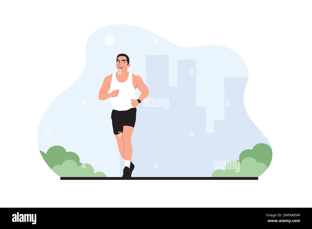 Man jogging in park. Vector illustration in flat cartoon style Stock ...