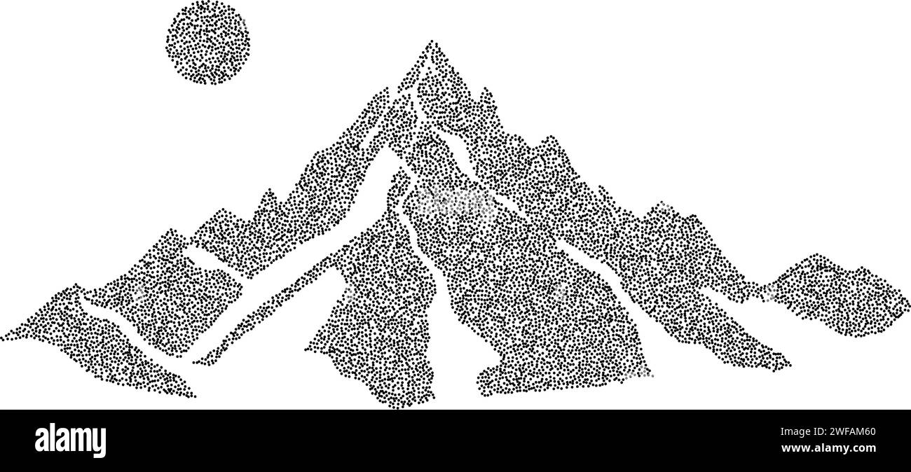 Grain stippled mountain range. Dotted landscape terrain silhouette ...