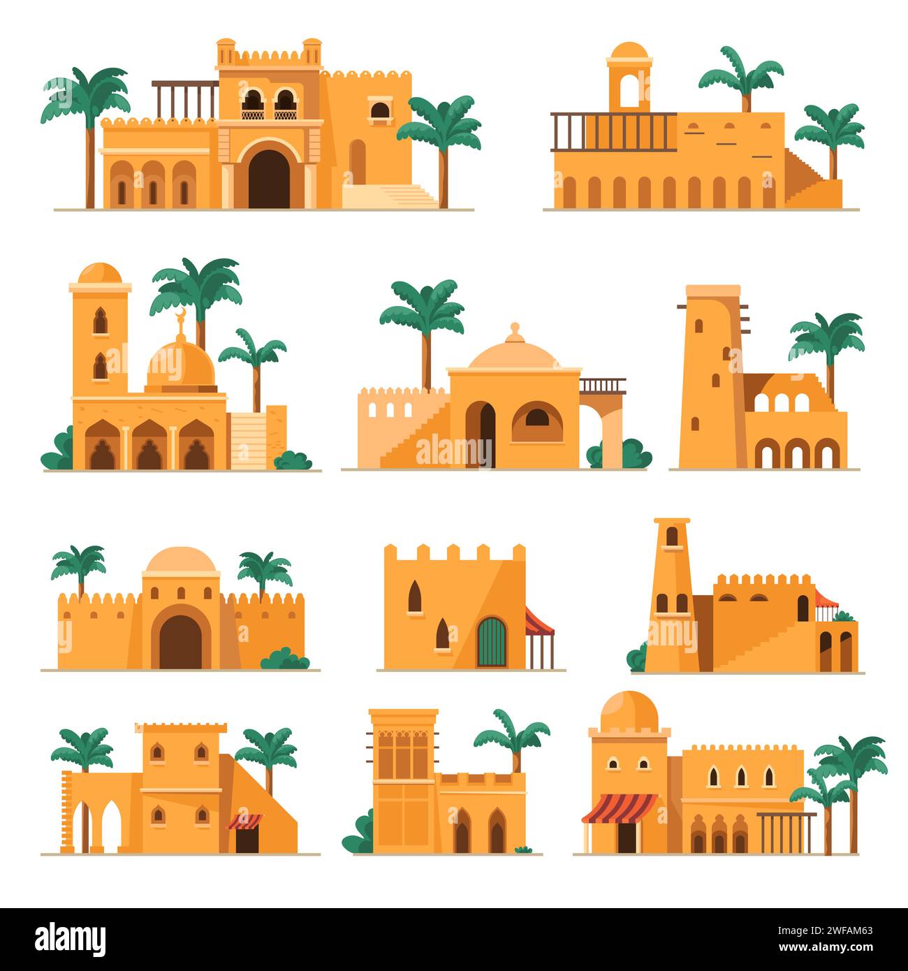 Set of traditional arabic mud brick buildings Stock Vector Image & Art ...