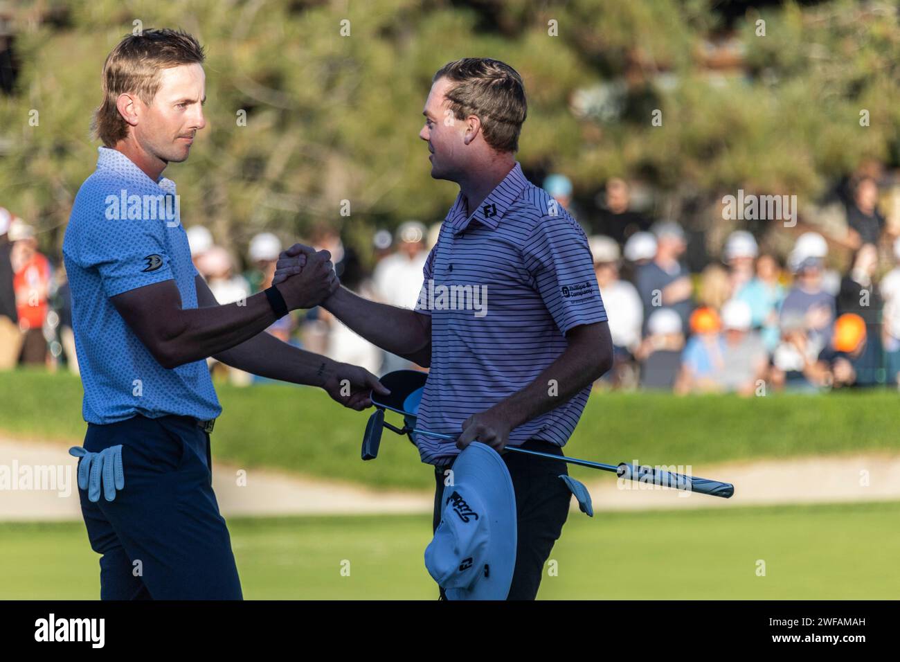 LA JOLLA, CA - JANUARY 27: Jake Knapp, left, shakes hands with Joe ...