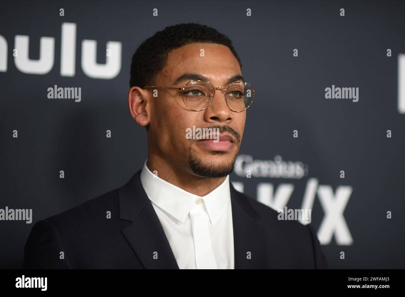 Aaron Pierre arrives at the premiere of "Genius: MLK/X" on Monday, Jan ...
