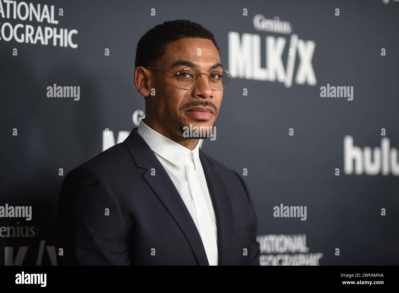 Aaron Pierre arrives at the premiere of "Genius: MLK/X" on Monday, Jan ...