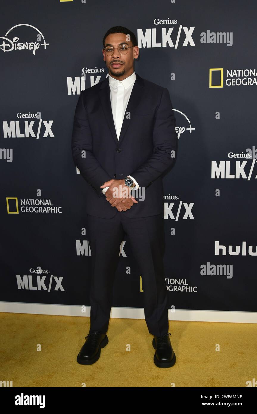 Aaron Pierre arrives at the premiere of "Genius: MLK/X" on Monday, Jan ...