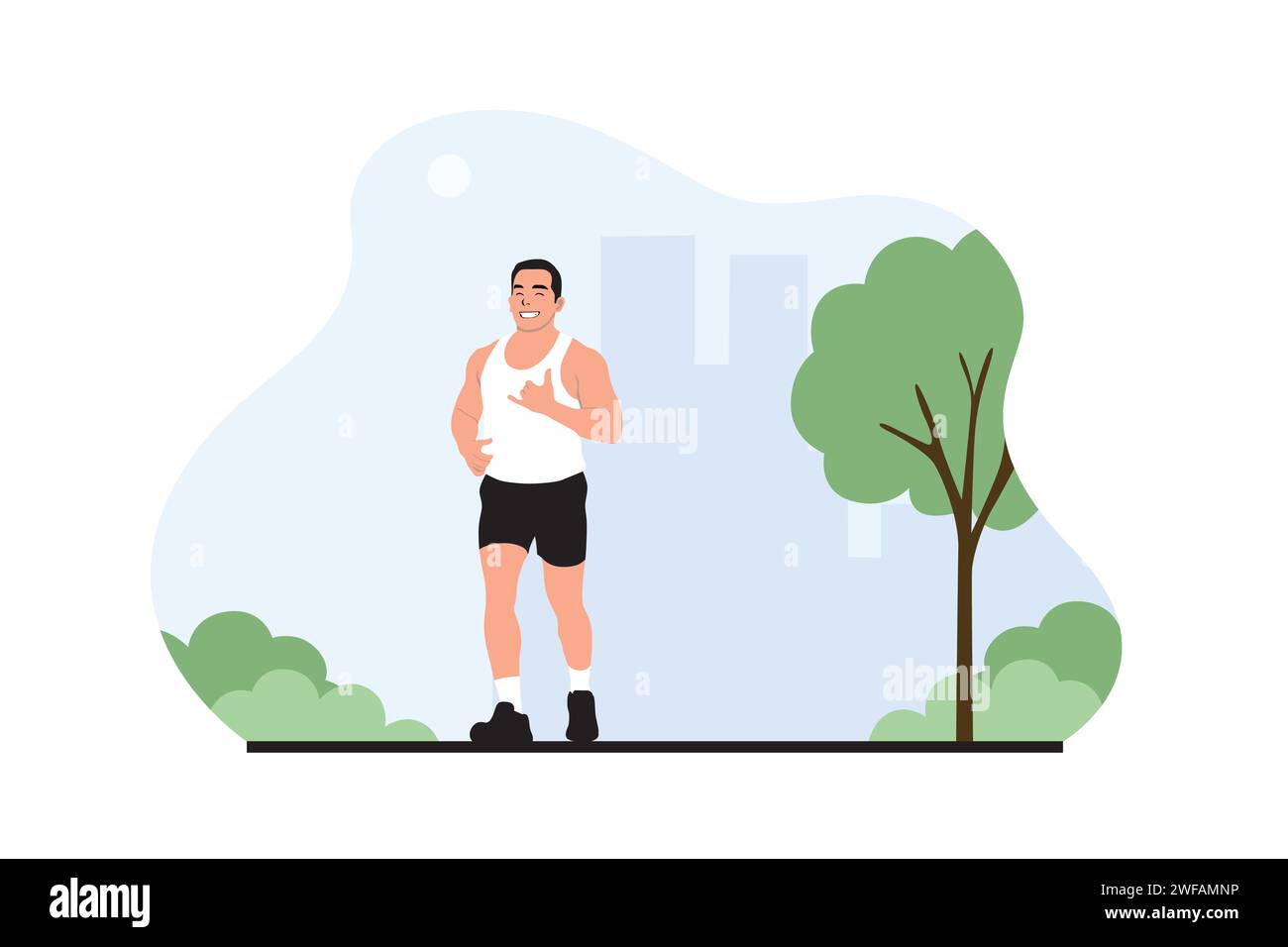 Man jogging in park. Vector illustration in flat cartoon style Stock ...