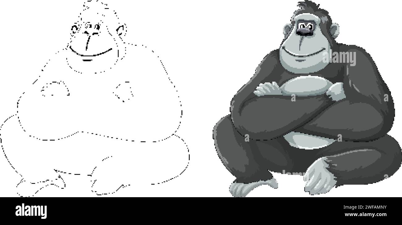Two cartoon gorillas depicted in black and white Stock Vector Image ...