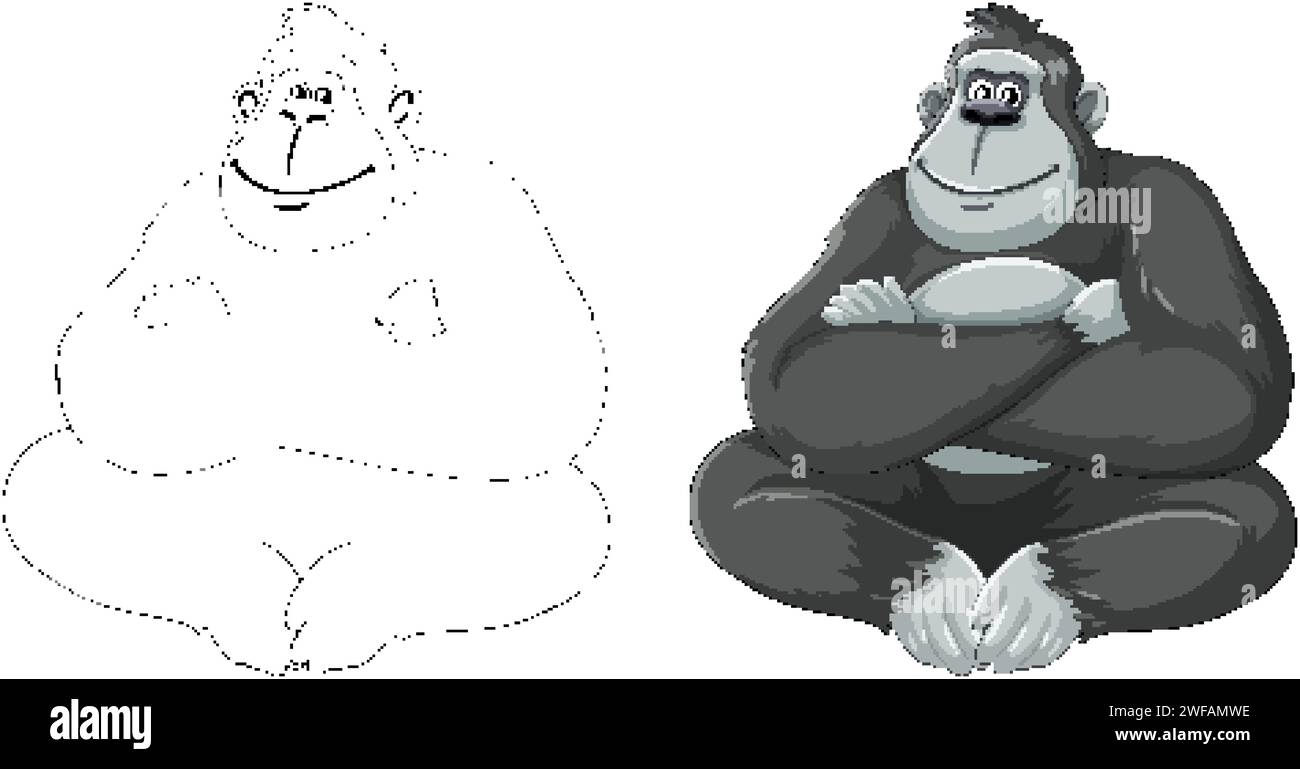 Two cartoon gorillas depicted in black and white Stock Vector Image ...