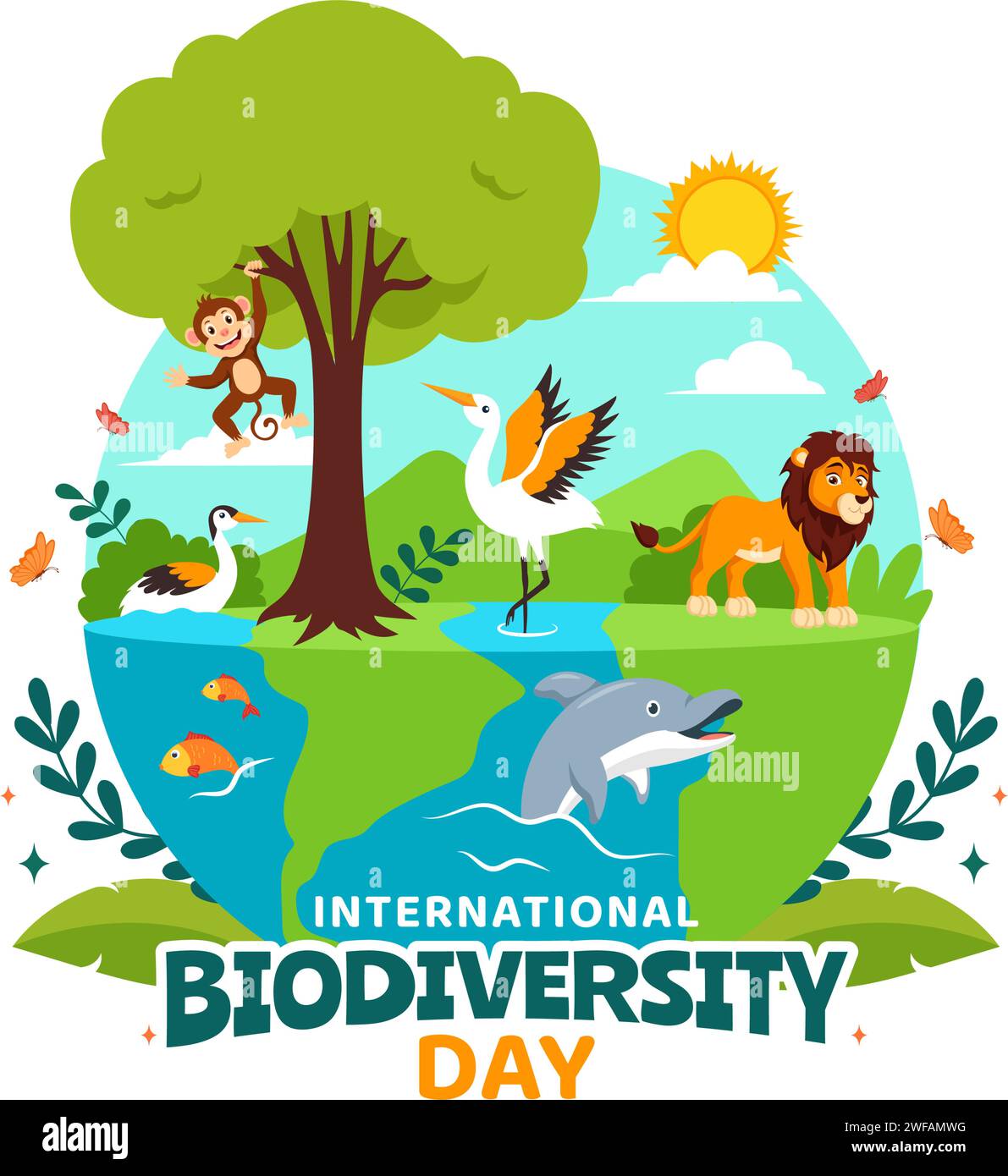 World Biodiversity Day Vector Illustration with Biological Diversity ...