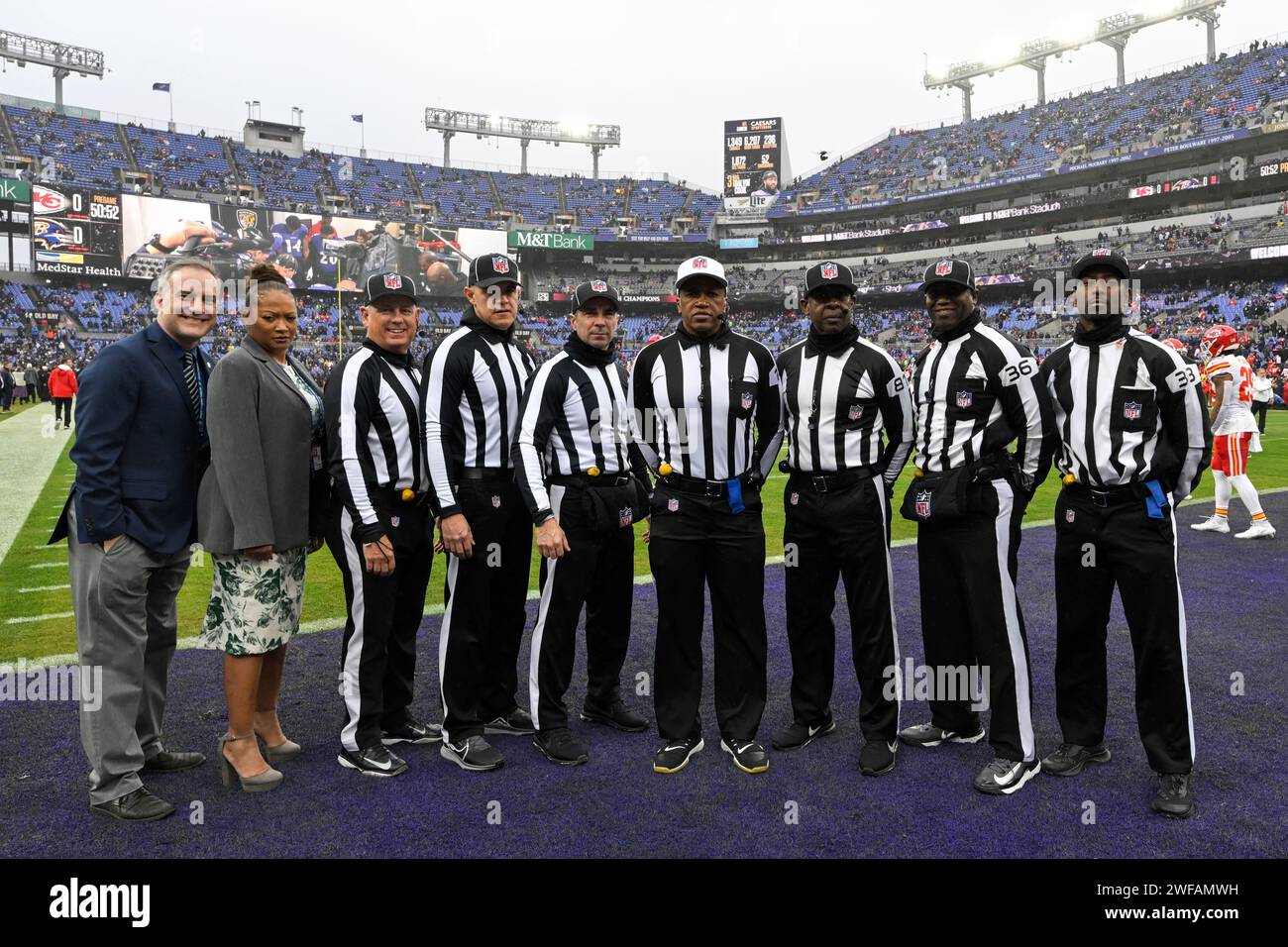 From left to right Mike Wimmer, Sabrina Brunson, line judge Jeff Seeman ...