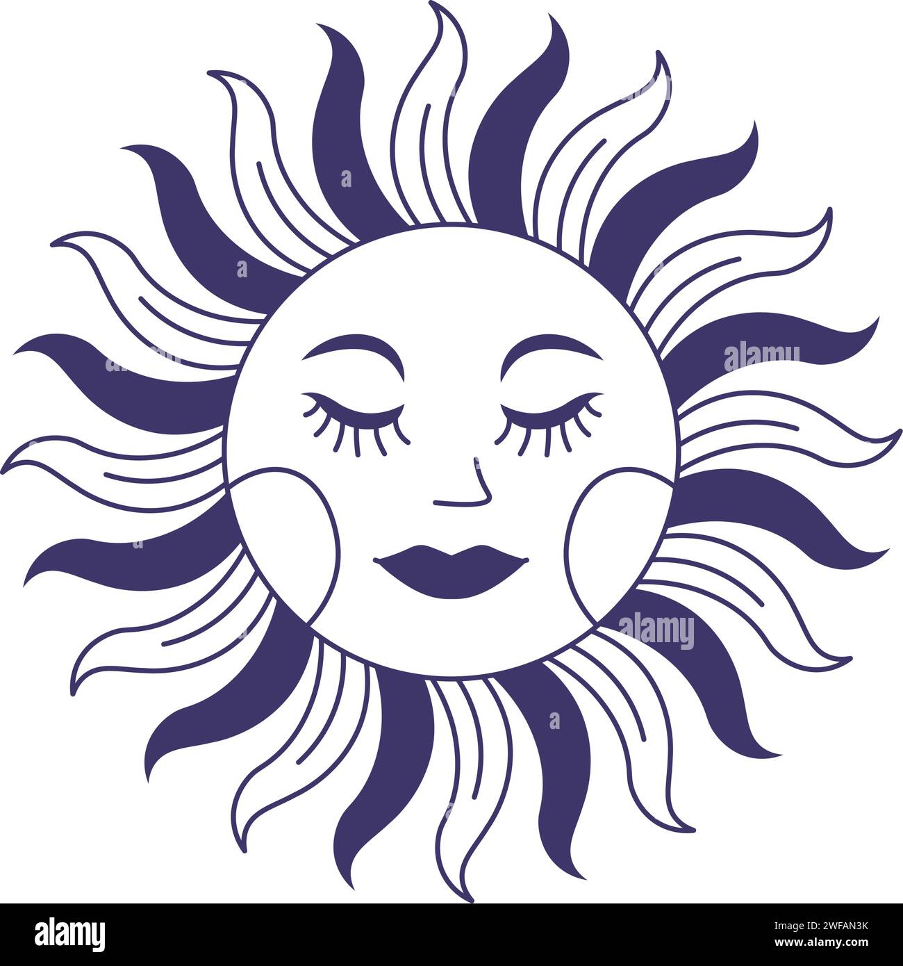 Celestial luminary with rays, mystic peaceful sun Stock Vector Image ...