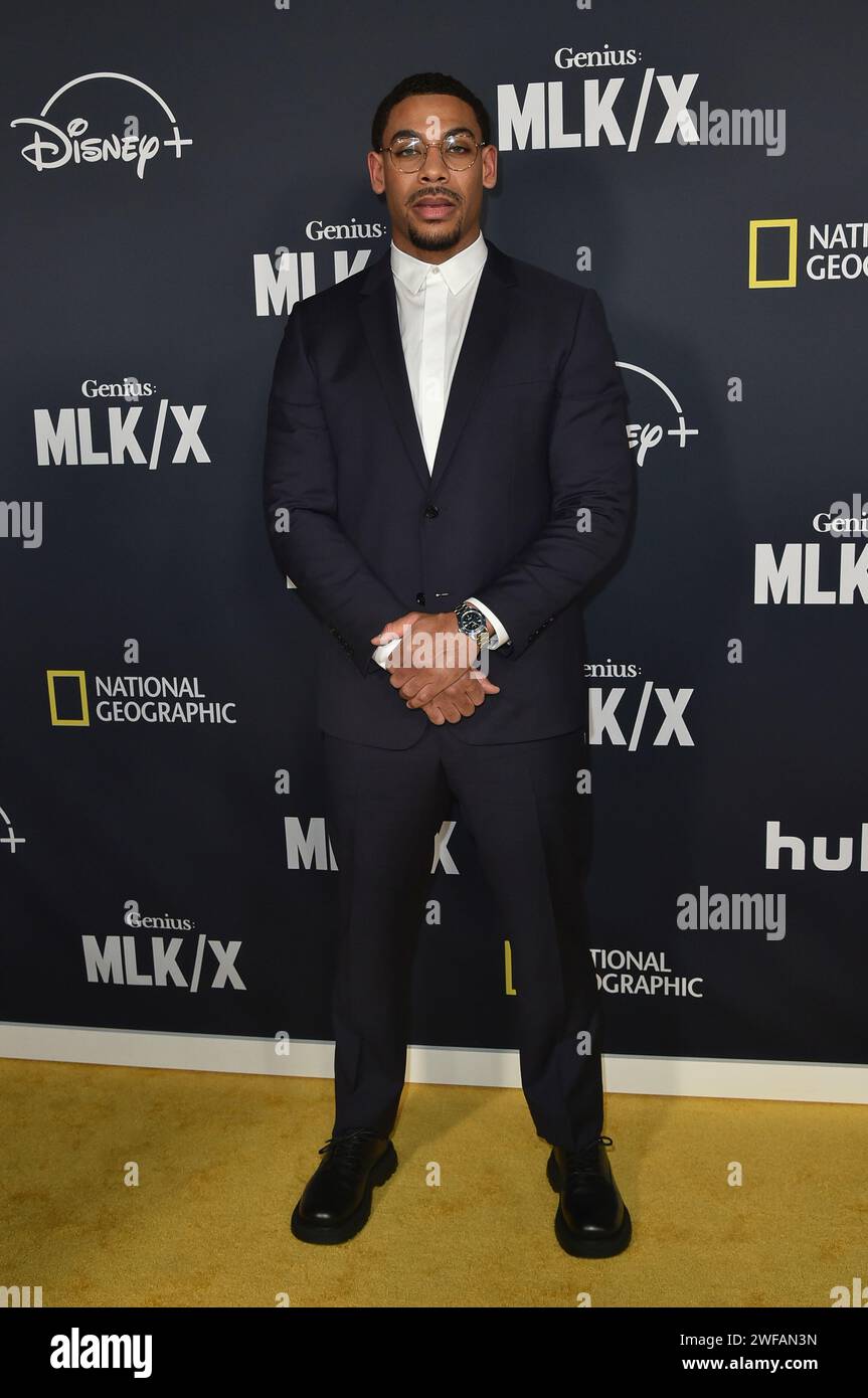 Aaron Pierre arrives at the premiere of "Genius: MLK/X" on Monday, Jan ...