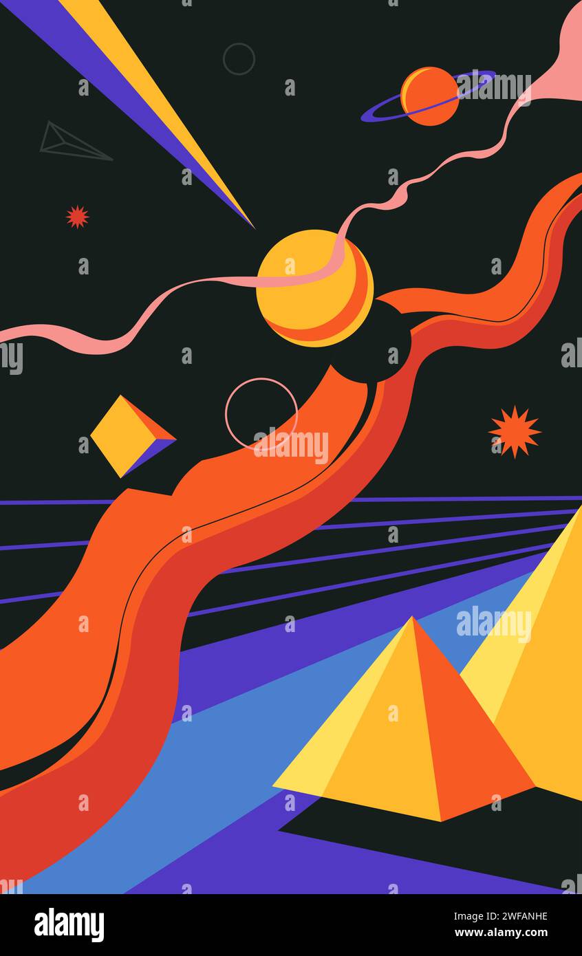 Surreal space with planets and geometric shapes Stock Vector Image ...