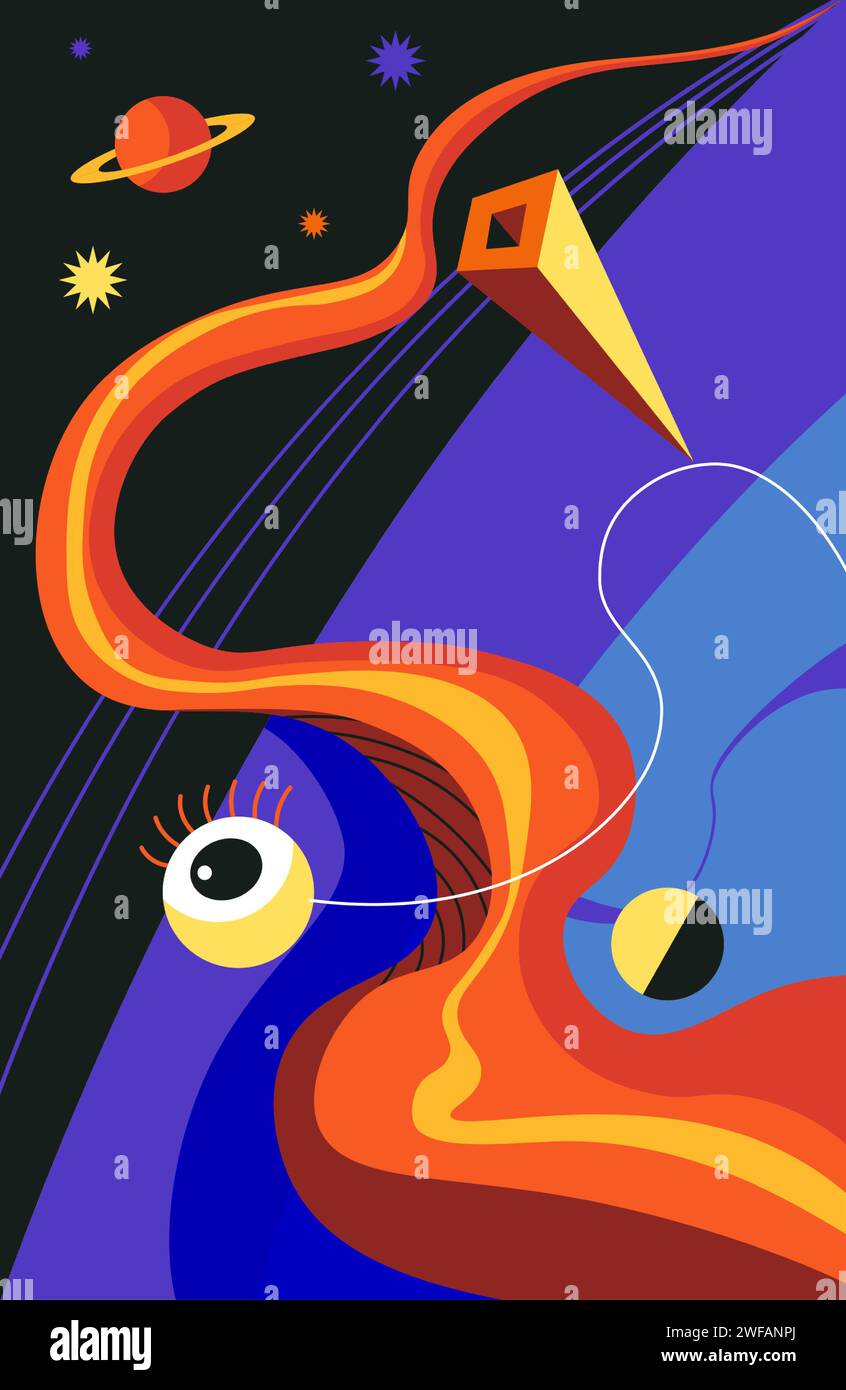 Dreamscape with planets, all seeing eye and stars Stock Vector Image ...