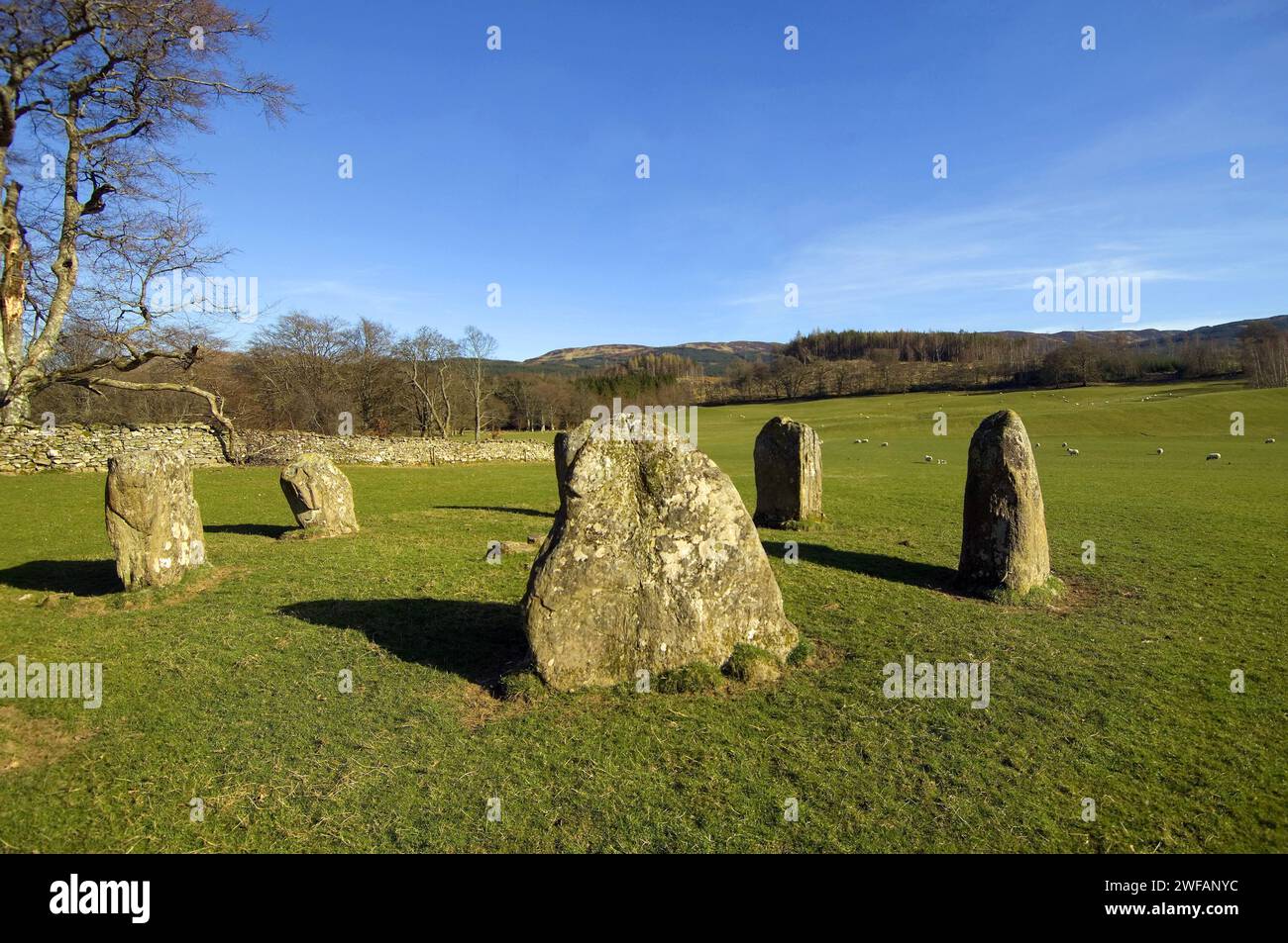 Megalithic stone circle at Kinnell, near Killin, Perthshire, Scotland ...
