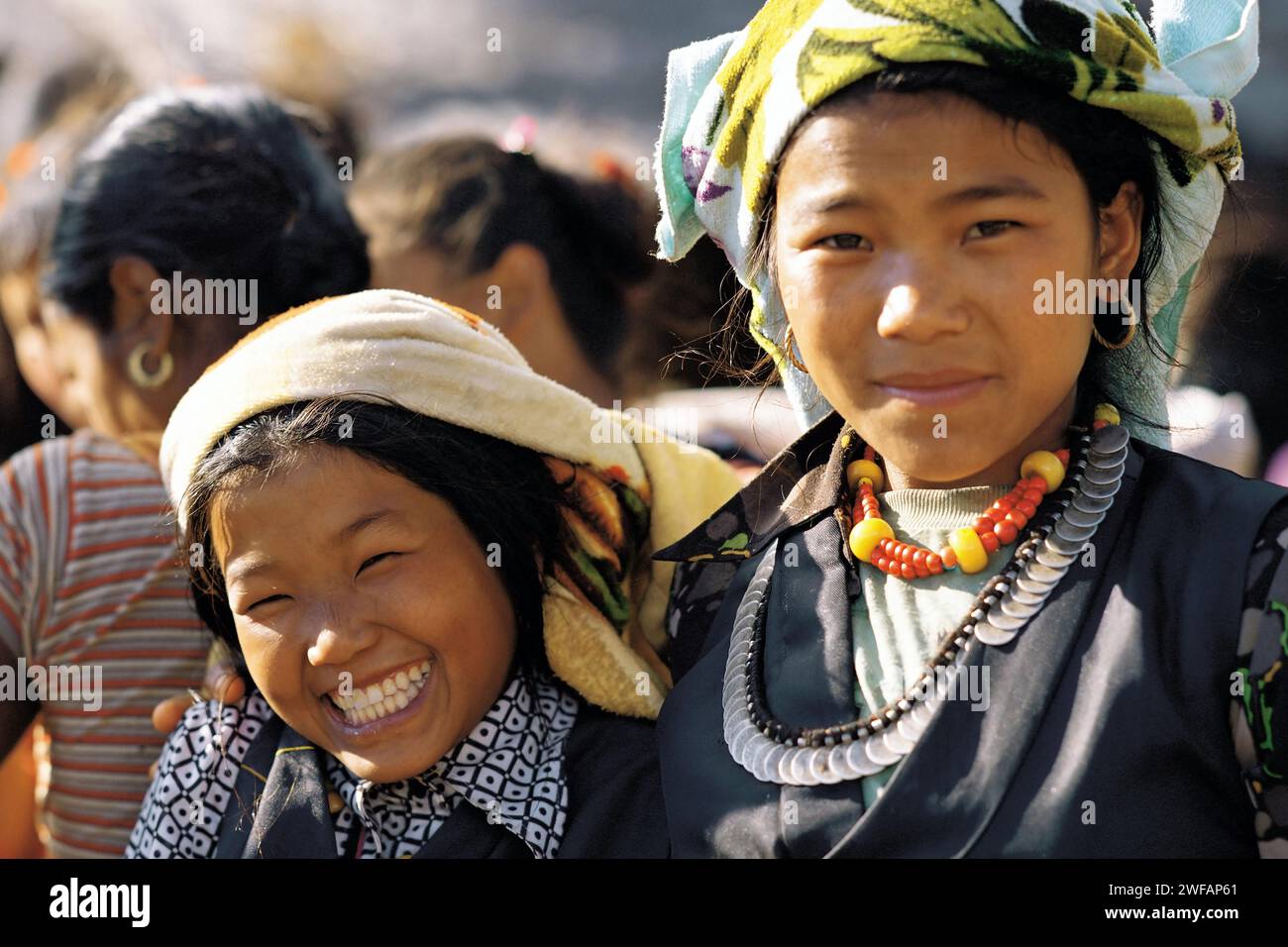 Two Sherpa girls at Dasaain festival in Seduwa village in the Makalu ...