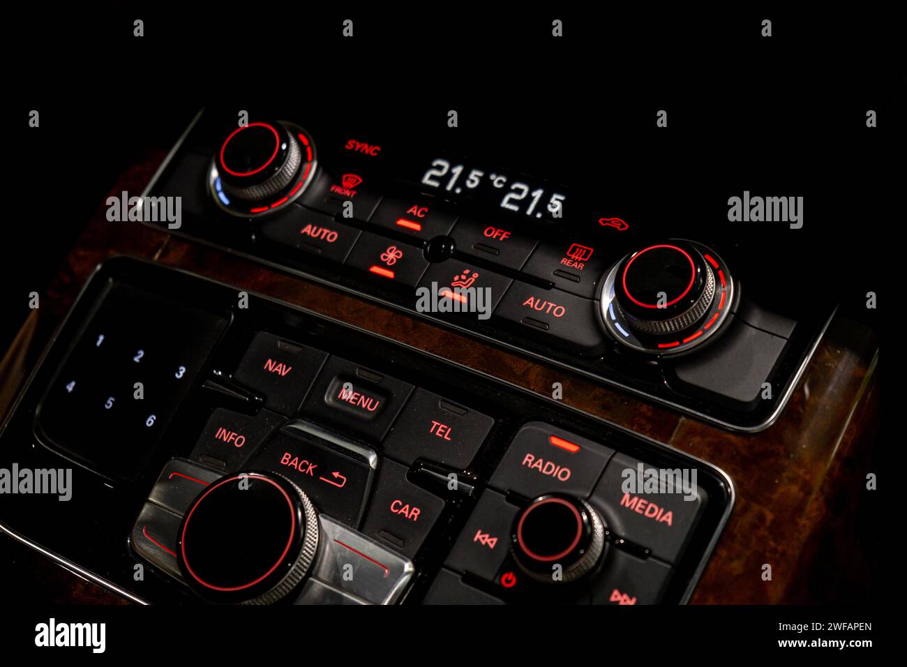 Interior of modern luxury car. Details of automatic transmission gear ...