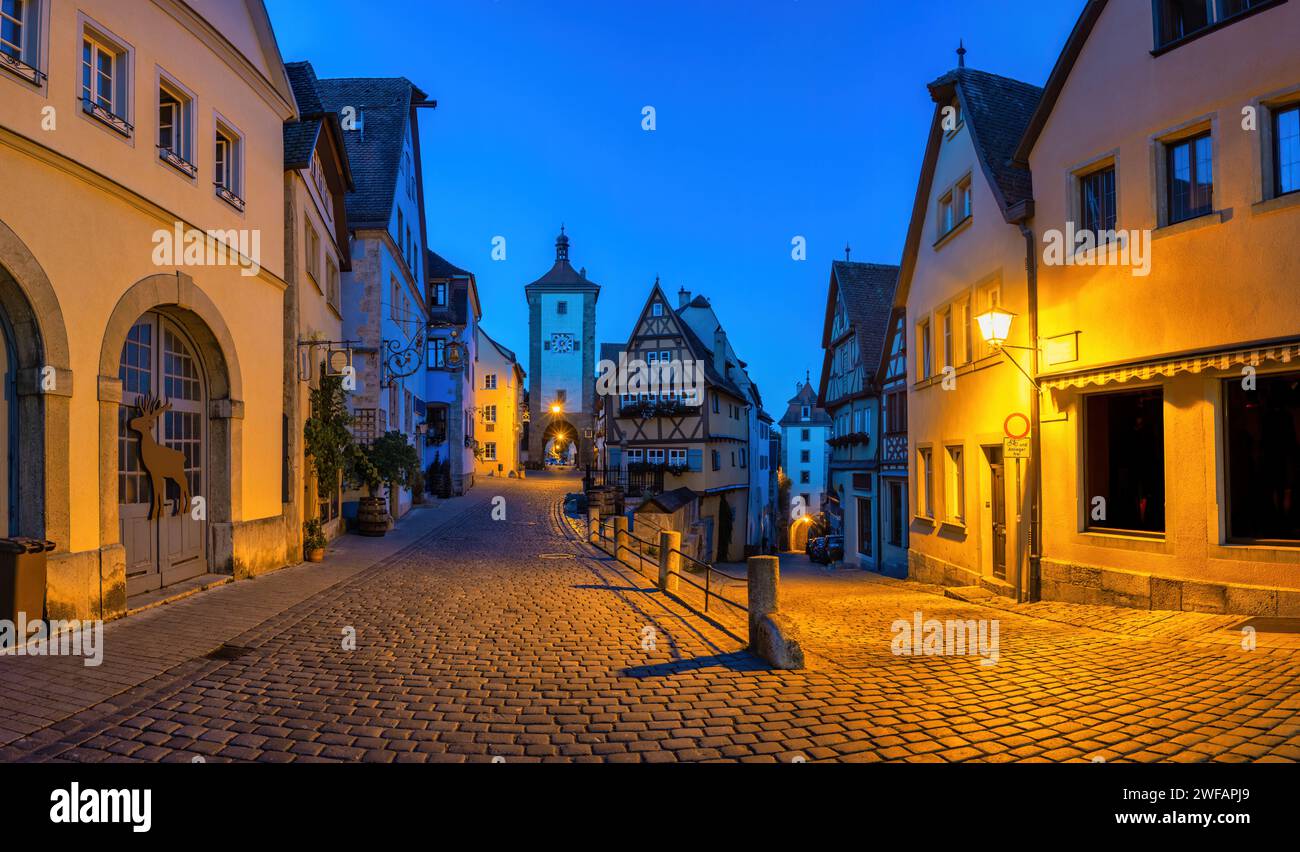 Rothenburg ob der Tauber Germany, night city skyline at Plonlein the ...