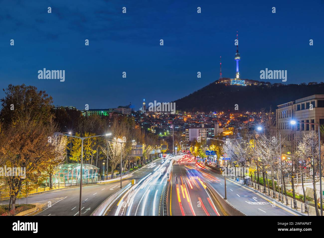 Seoul South Korea, night city skyline at Itaewon view from Noksapyeong ...