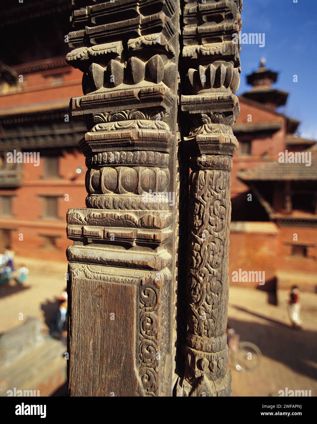 16th century Newari woodcarvings near the old Nepalese Royal Palace in ...
