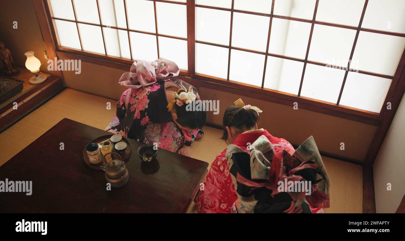 Tea ceremony, Japanese women and bow with hospitality and respect for ...