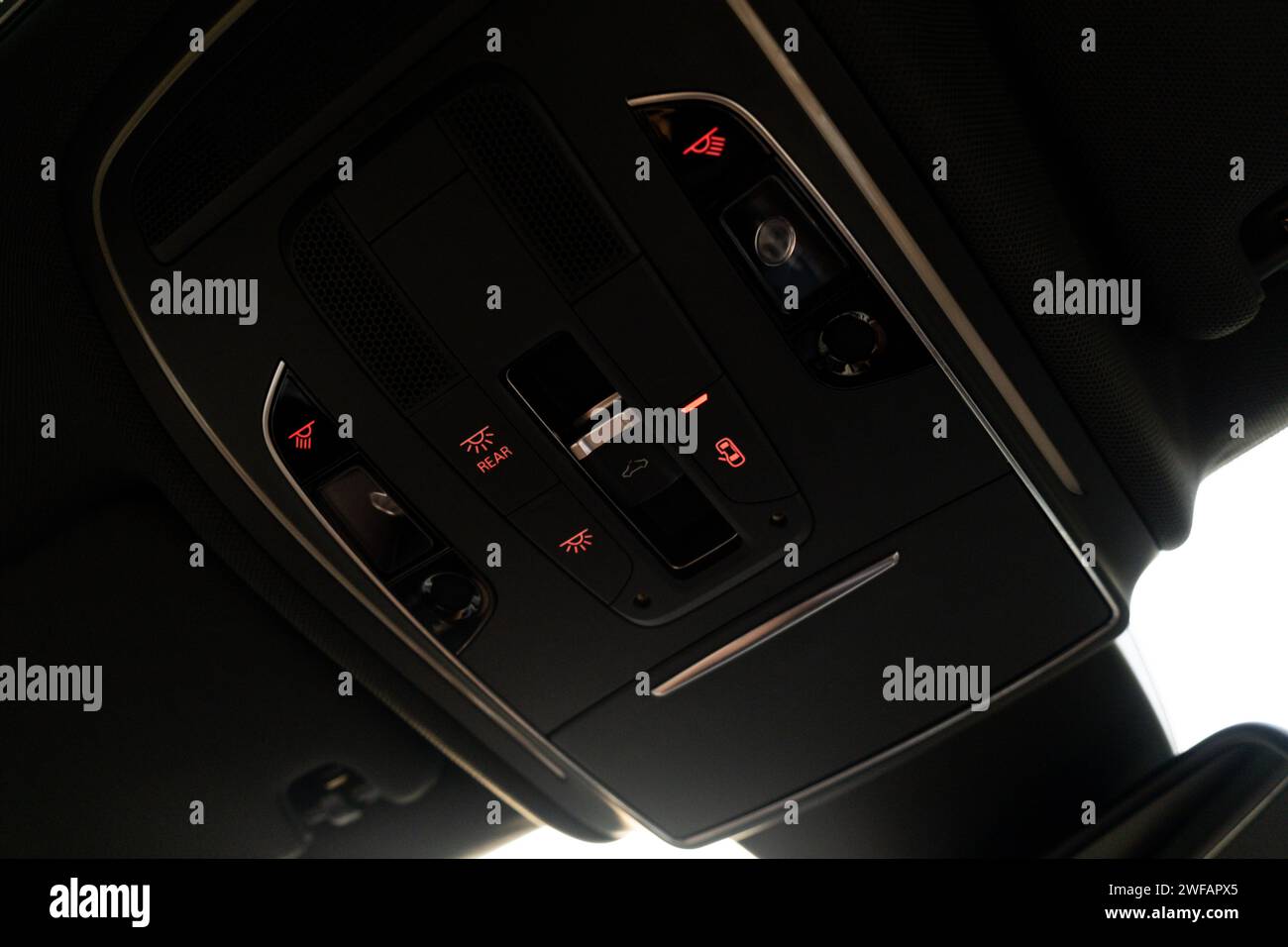 Interior of modern luxury car. Details of automatic transmission gear ...