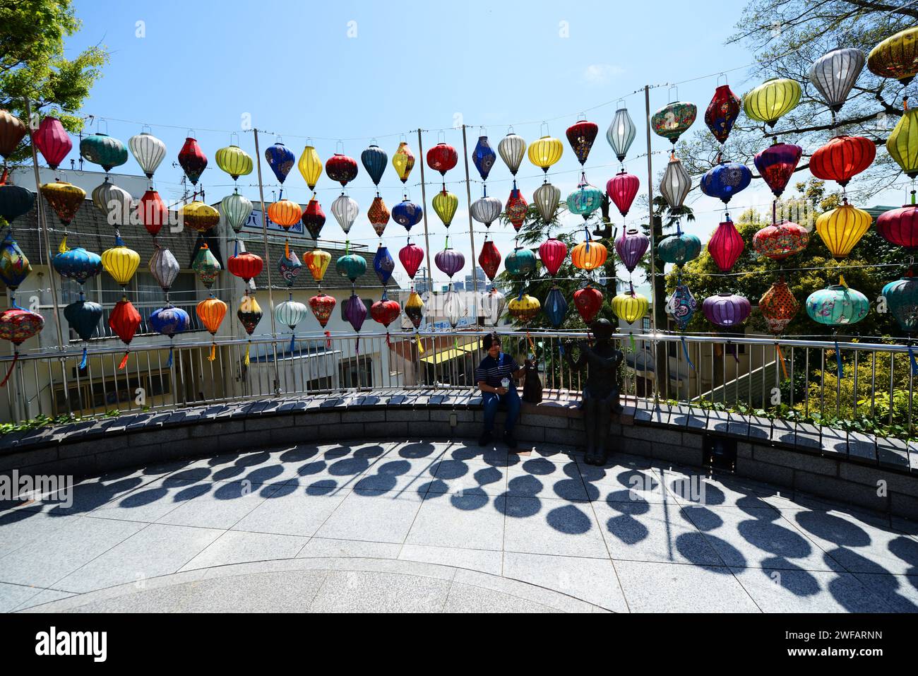 Colorful lanterns at the Kitanochō Square in Kobe, Japan Stock Photo ...